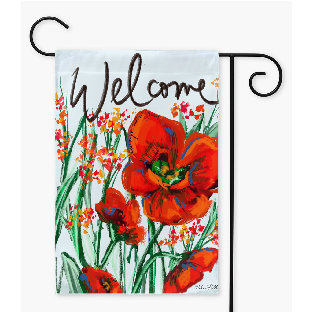 Welcome Garden Flag Red Poppies – rebecaflottarts